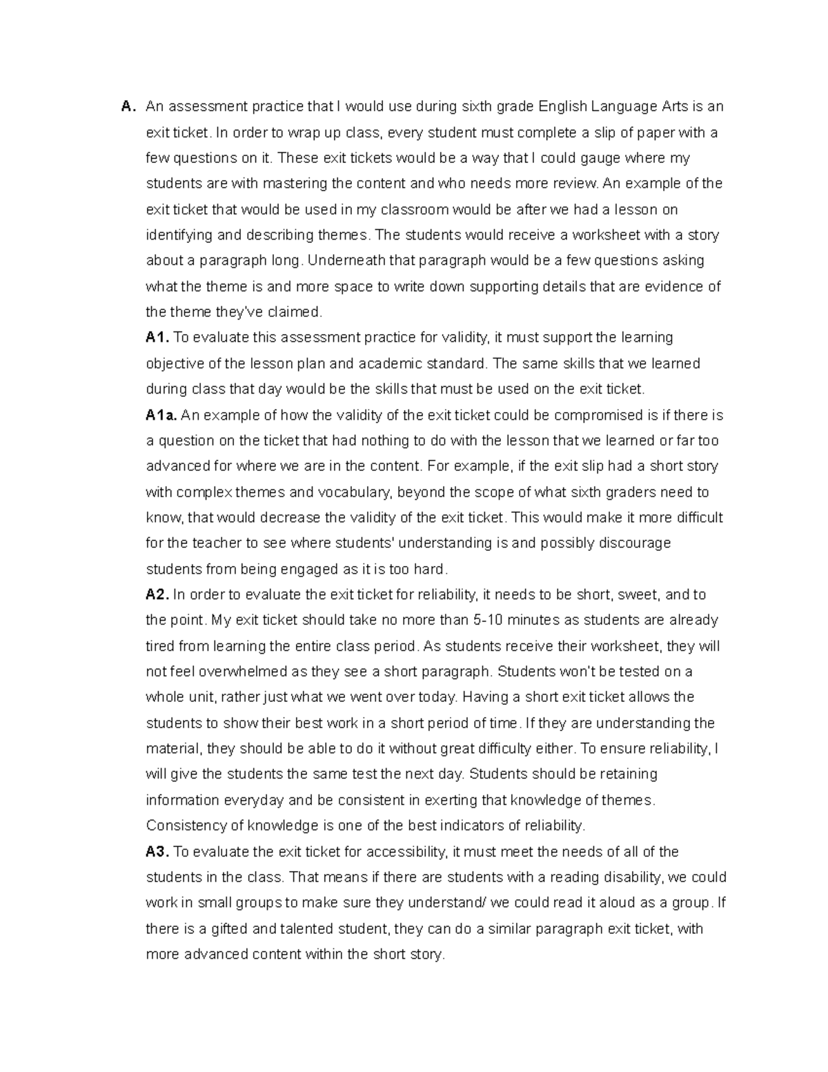 KPM4 Task 4: Evaluating Exit Tickets in 6th Grade ELA Assessment - Studocu