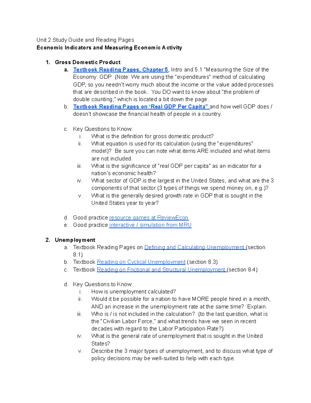 Economic Indicators Study Guide: GDP, Unemployment, & Inflation (ECO ...