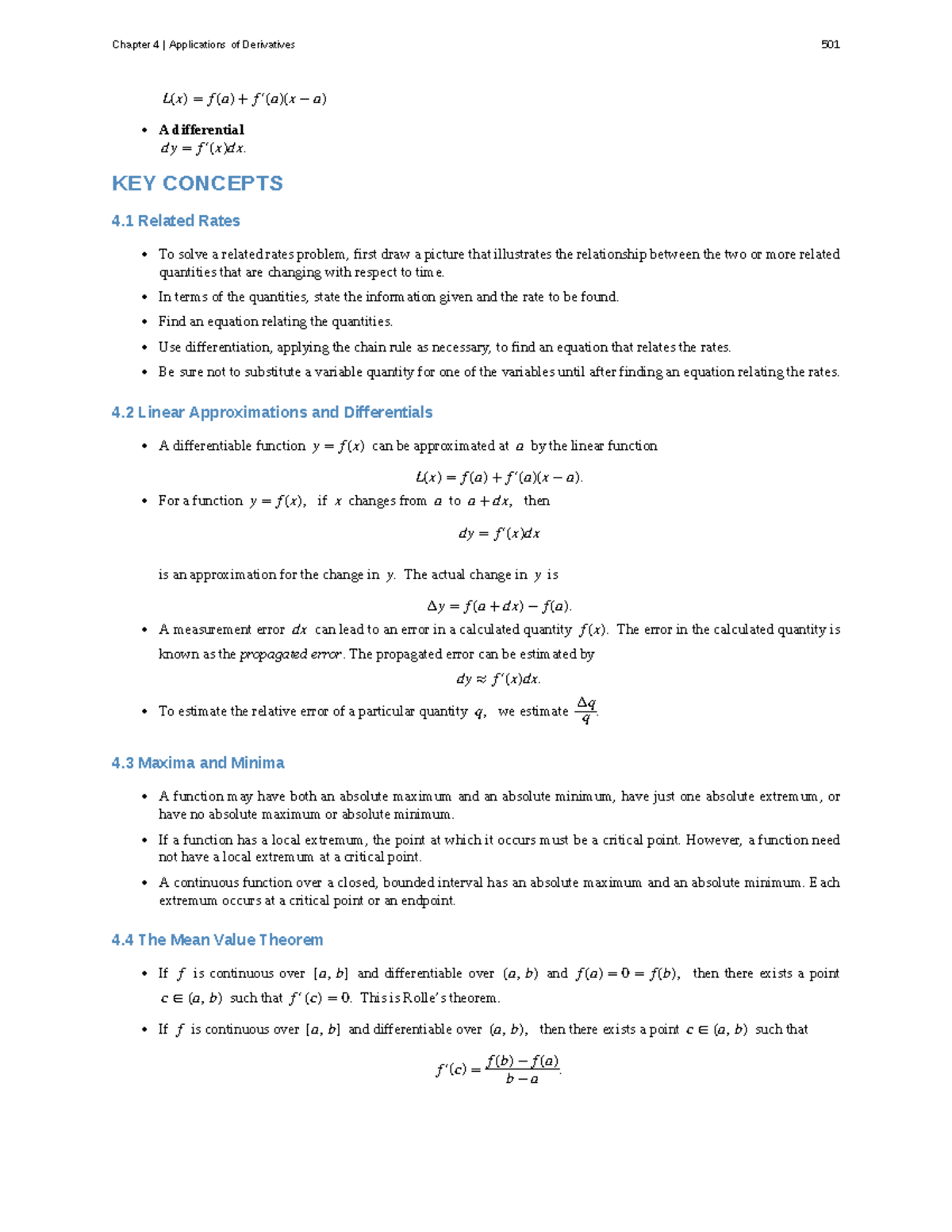 Chapter 4: Applications of Derivatives - Calculus 501 - Studocu