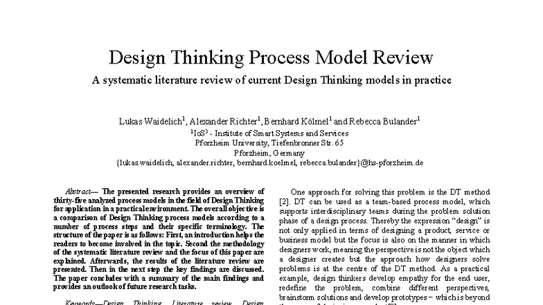 Design Thinking Process Models: A Systematic Literature Review (2018 ...