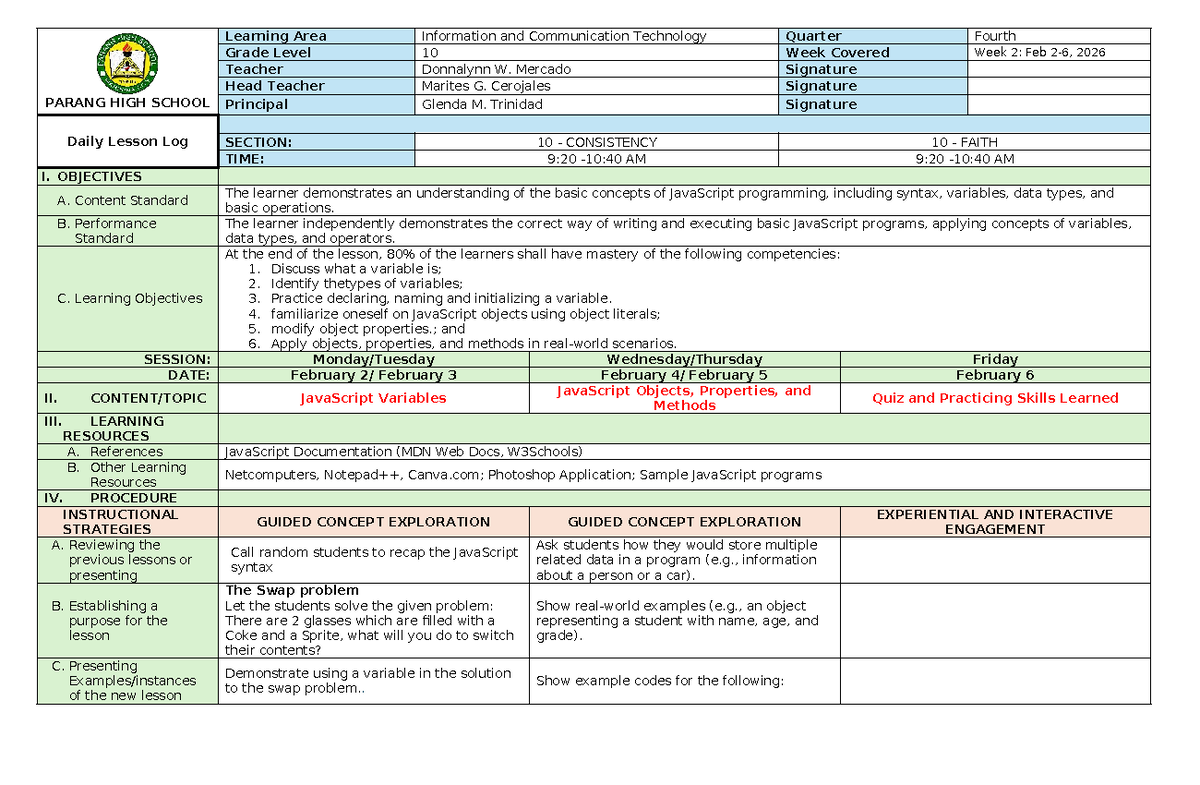 4th Quarter Week 2 - Daily Lesson Plan (ICT 10) - Studocu