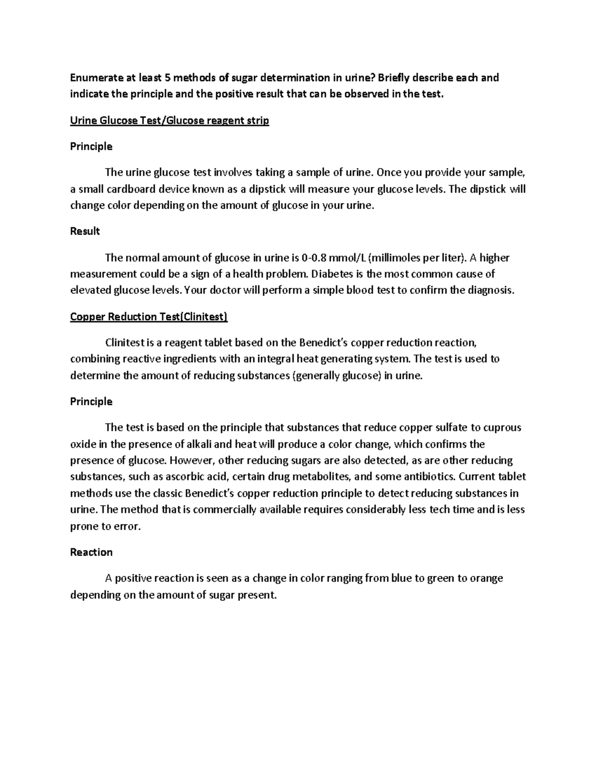 Methods of Sugar Determination in Urine: 5 Common Tests Explained - Studocu