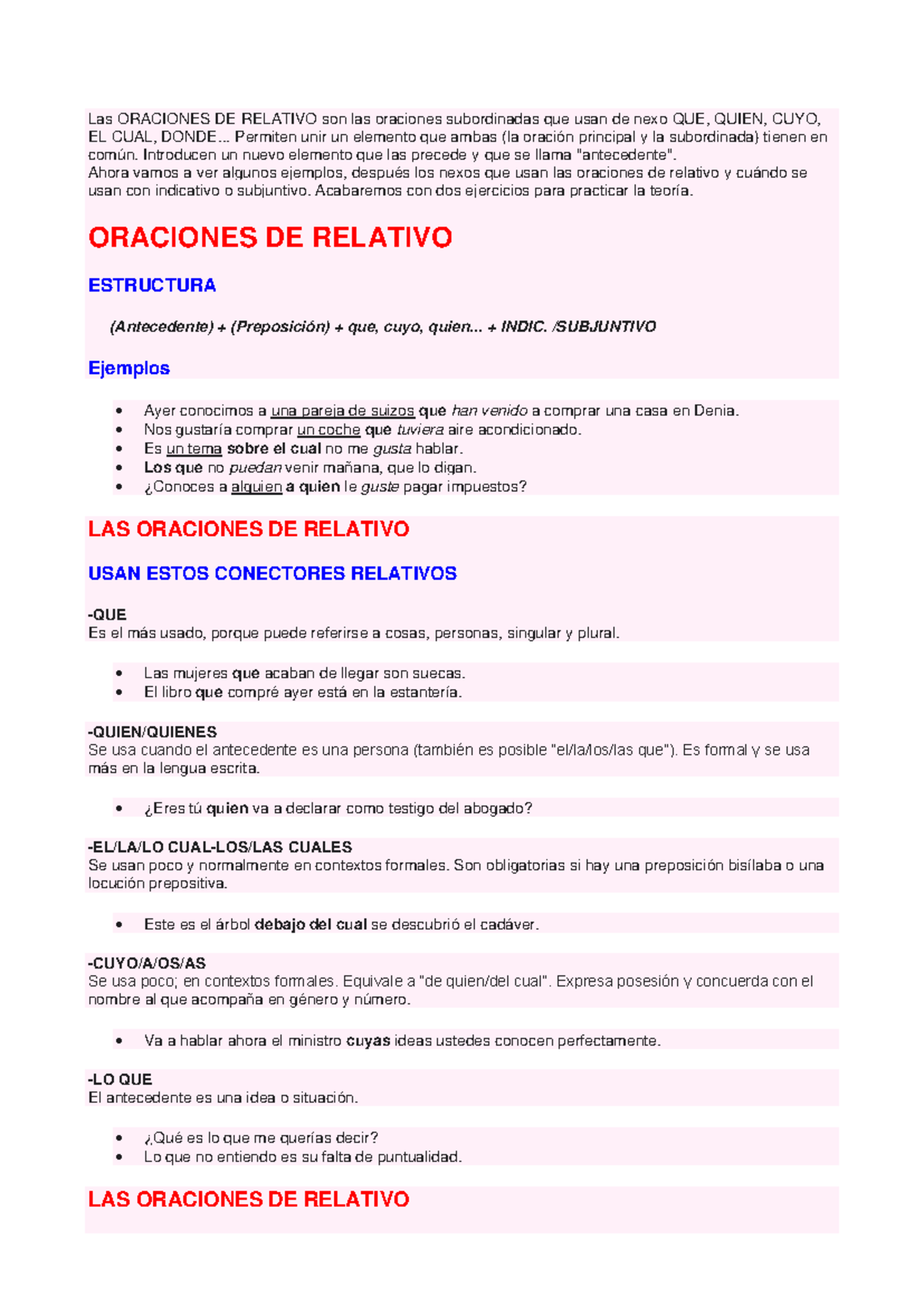 Oraciones DE Relativo - Las ORACIONES DE RELATIVO son las oraciones ...