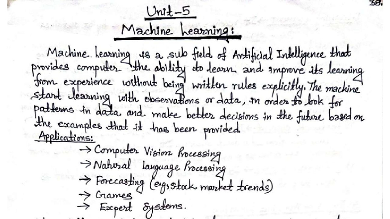 AI-Unit-5: Comprehensive Notes on Machine Learning Concepts - Studocu