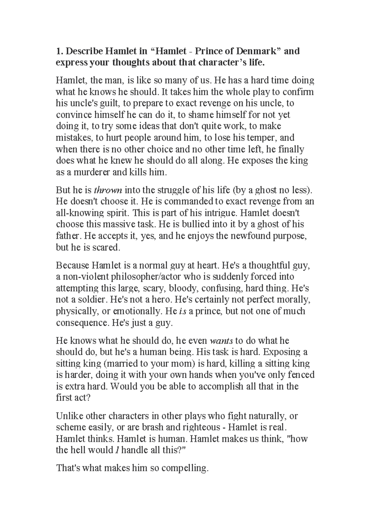 Cuoikivha - Final Exam Essay on Hamlet's Character Analysis - Studocu