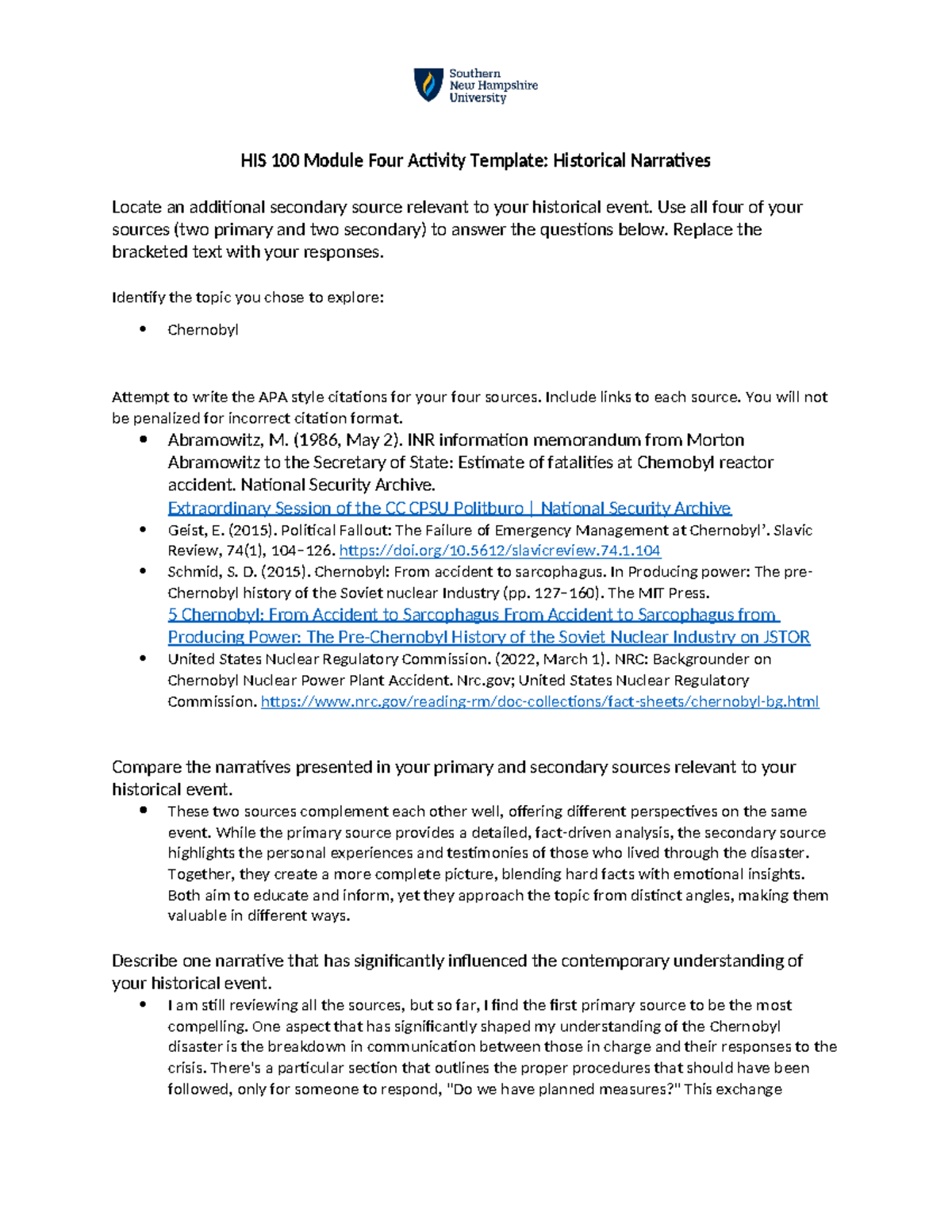 HIS 100 Module Four Activity Narratives - HIS 100 Module Four Activity ...
