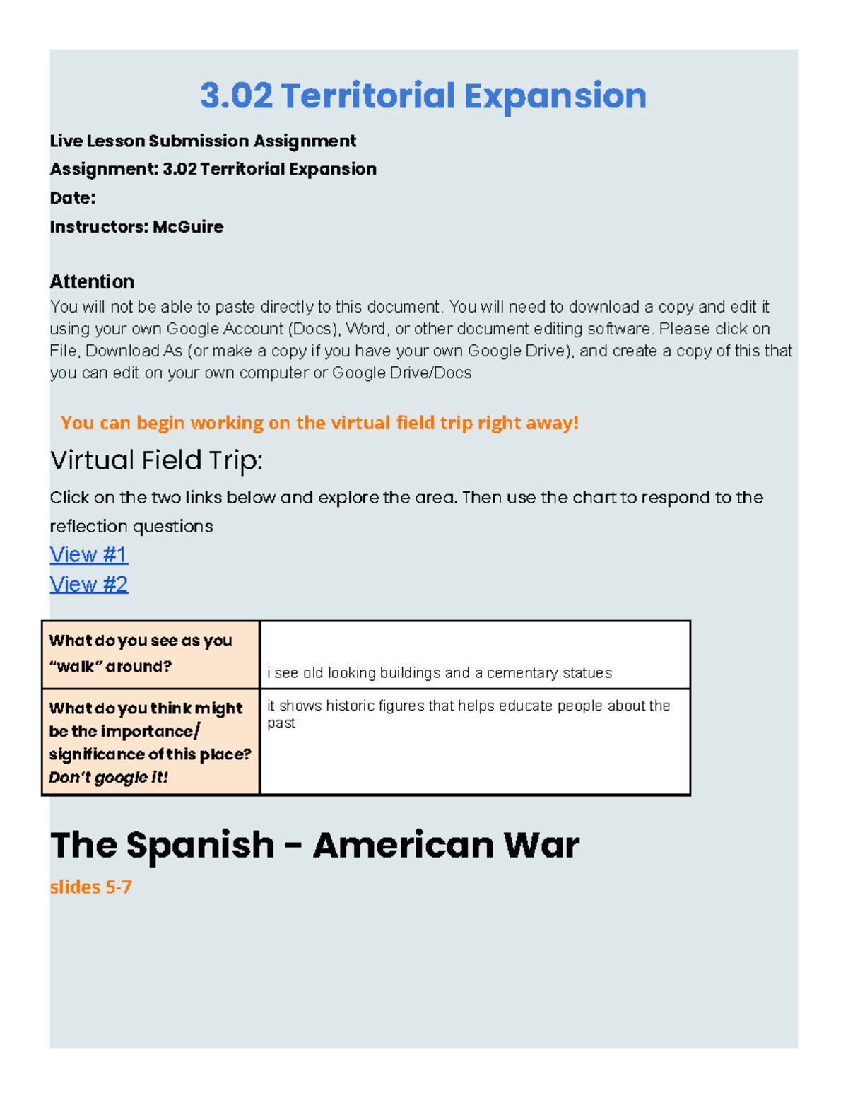 3.02 Live Lesson: Territorial Expansion & Spanish-American War - Studocu
