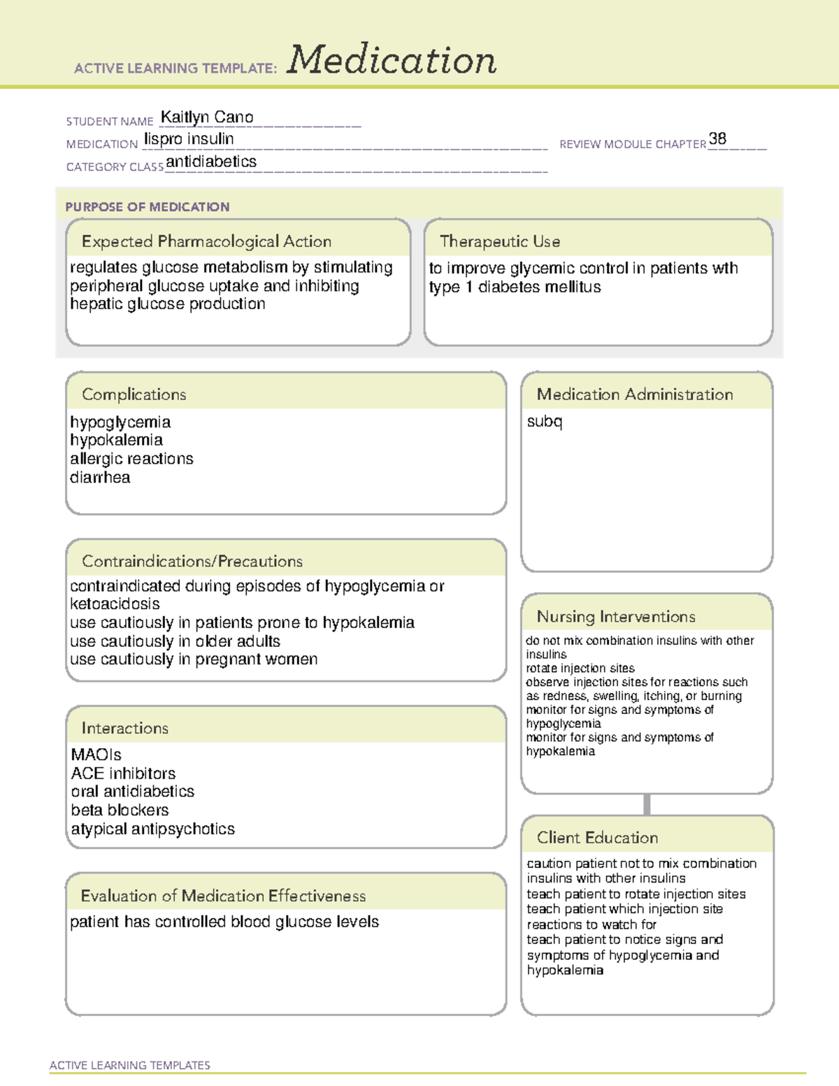 Lispro insulin template - ACTIVE LEARNING TEMPLATES Medication STUDENT ...