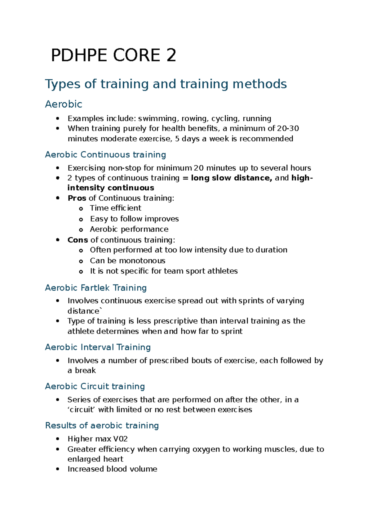 PDHPE CORE 2 Training Methods and Aerobic Exercise Techniques - Studocu