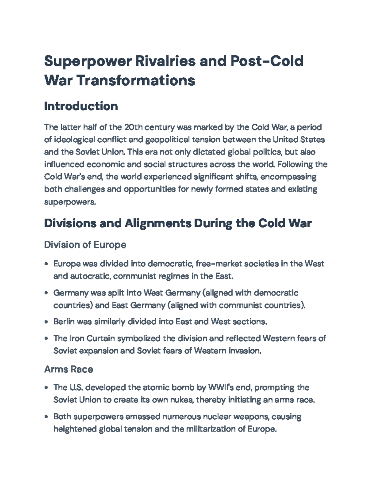Superpower Rivalries and Global Transformations Post-Cold War ...
