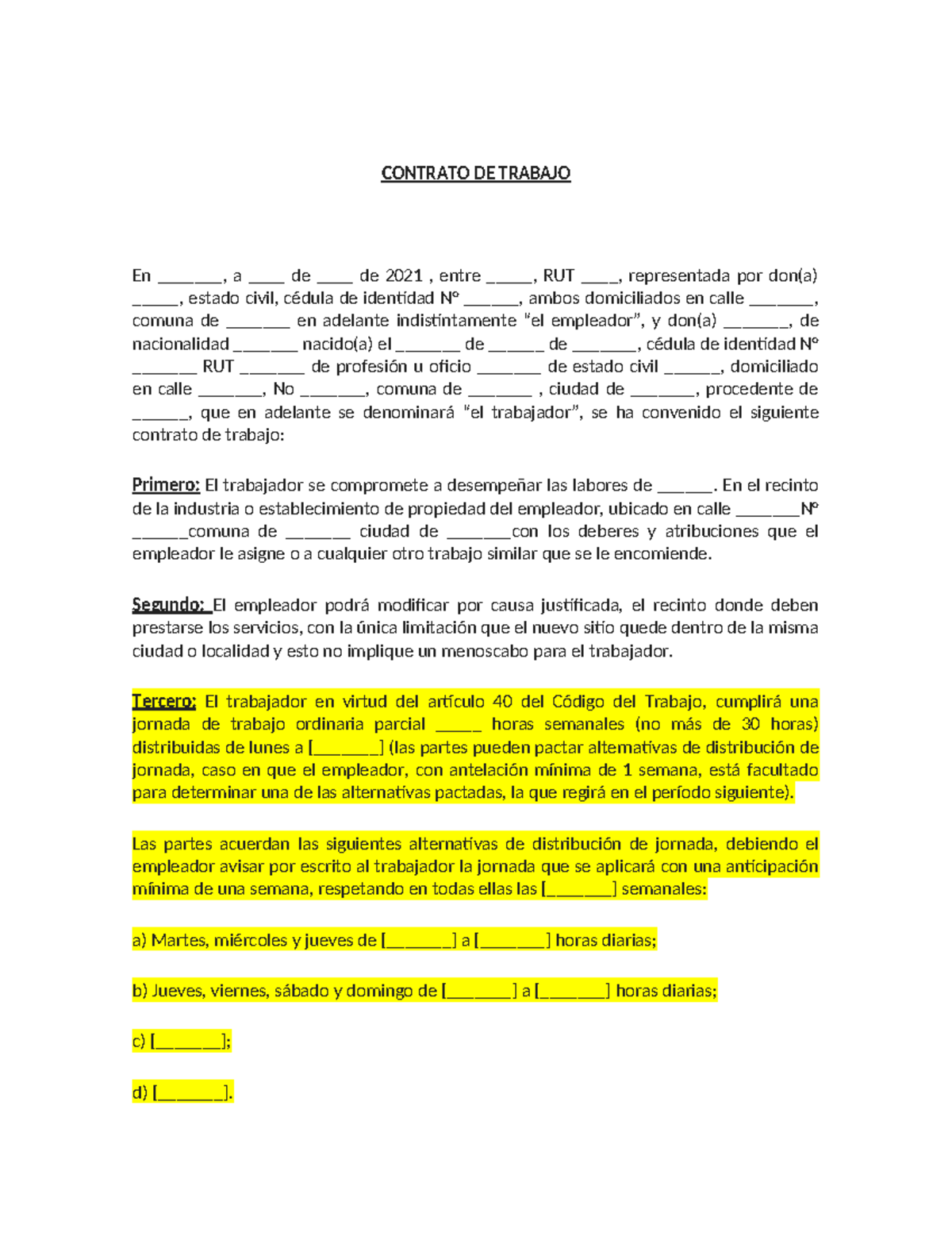 C. Contrato de Trabajo Part Time - Detalles y Condiciones - Studocu