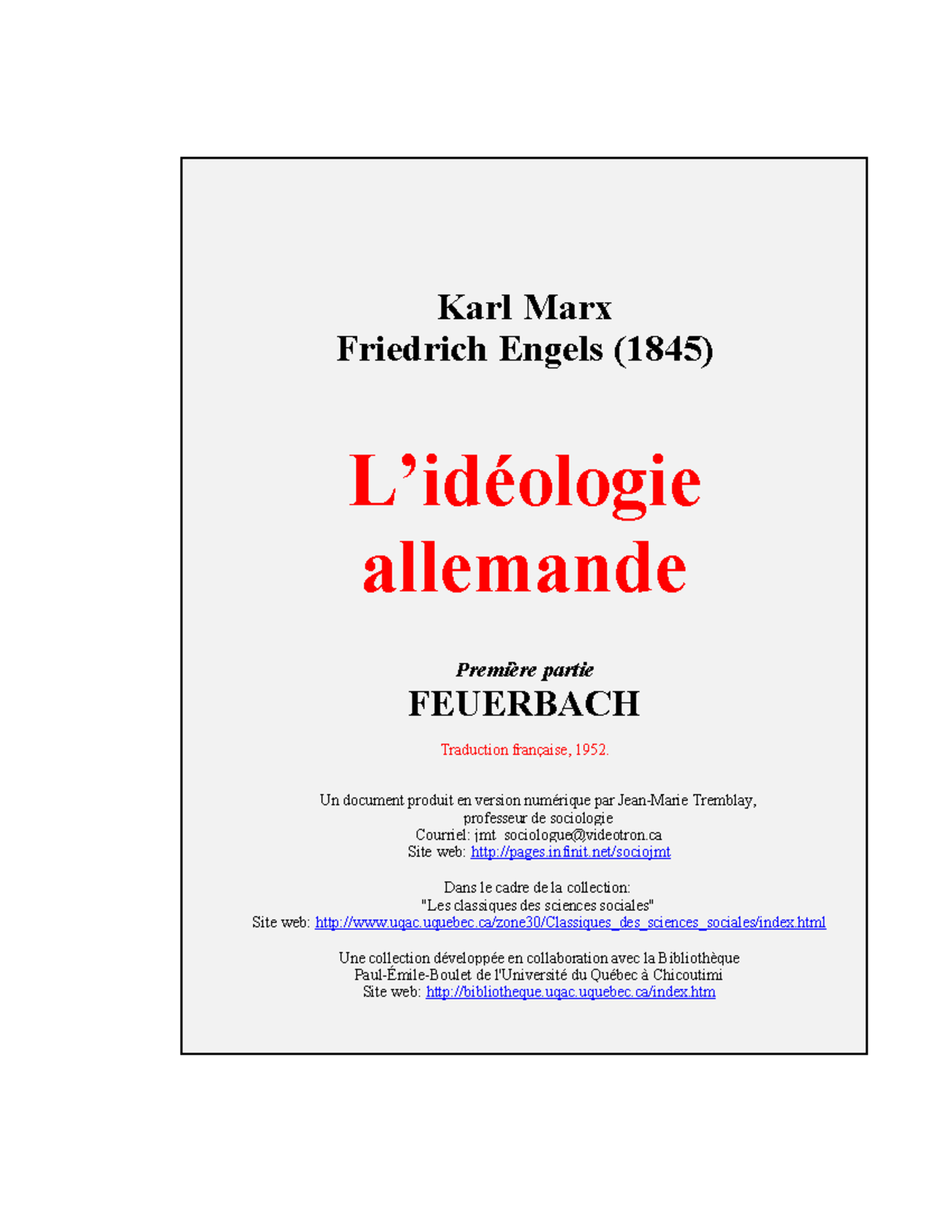 Karl Marx et Friedrich Engels : L'Idéologie Allemande (1845) - Partie I ...