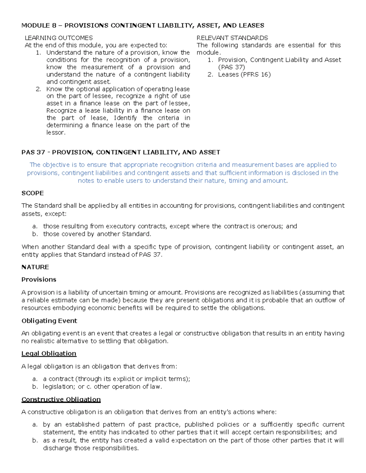 Pas 37 - notes - PAS 37 Provisions, Contingent Liabilities and ...