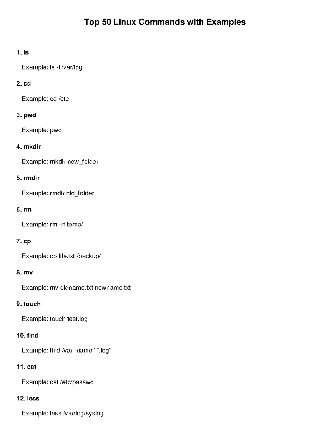 Top 50 Linux Commands with Examples - CS101 - Studocu