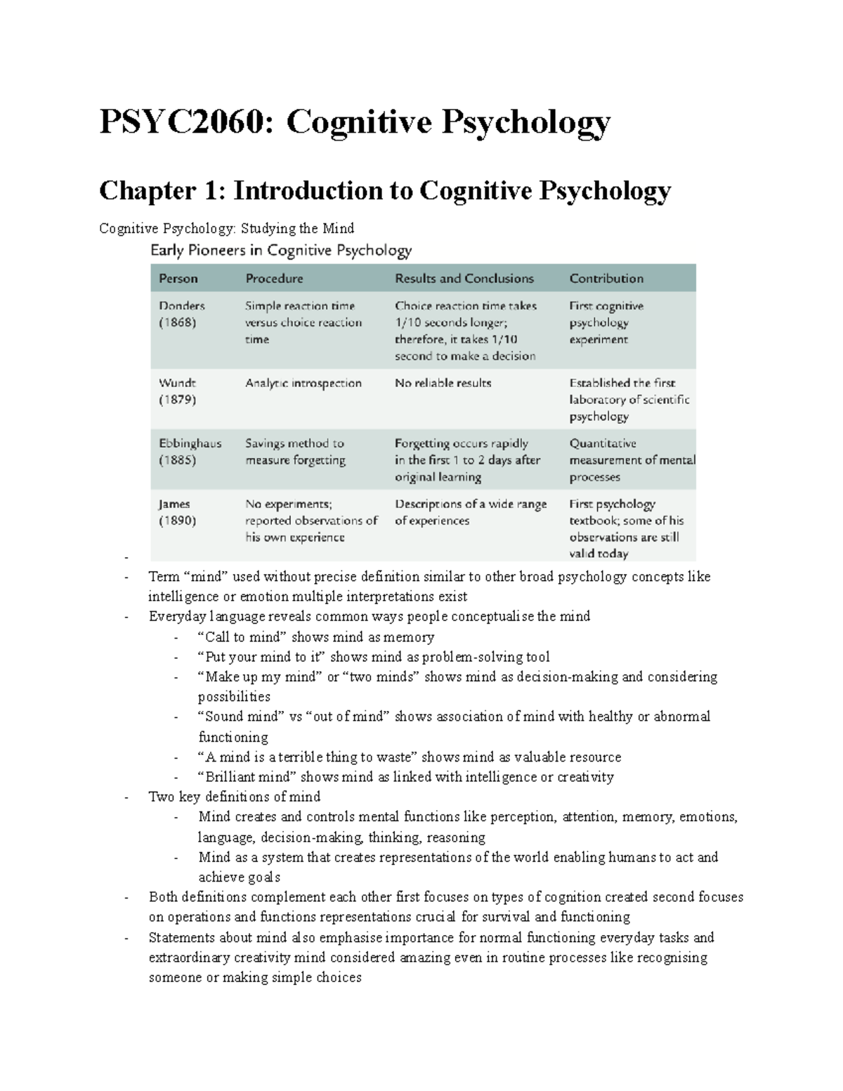 PSYC2060: Cognitive Psychology Chapter 1 - Introduction to the Mind ...