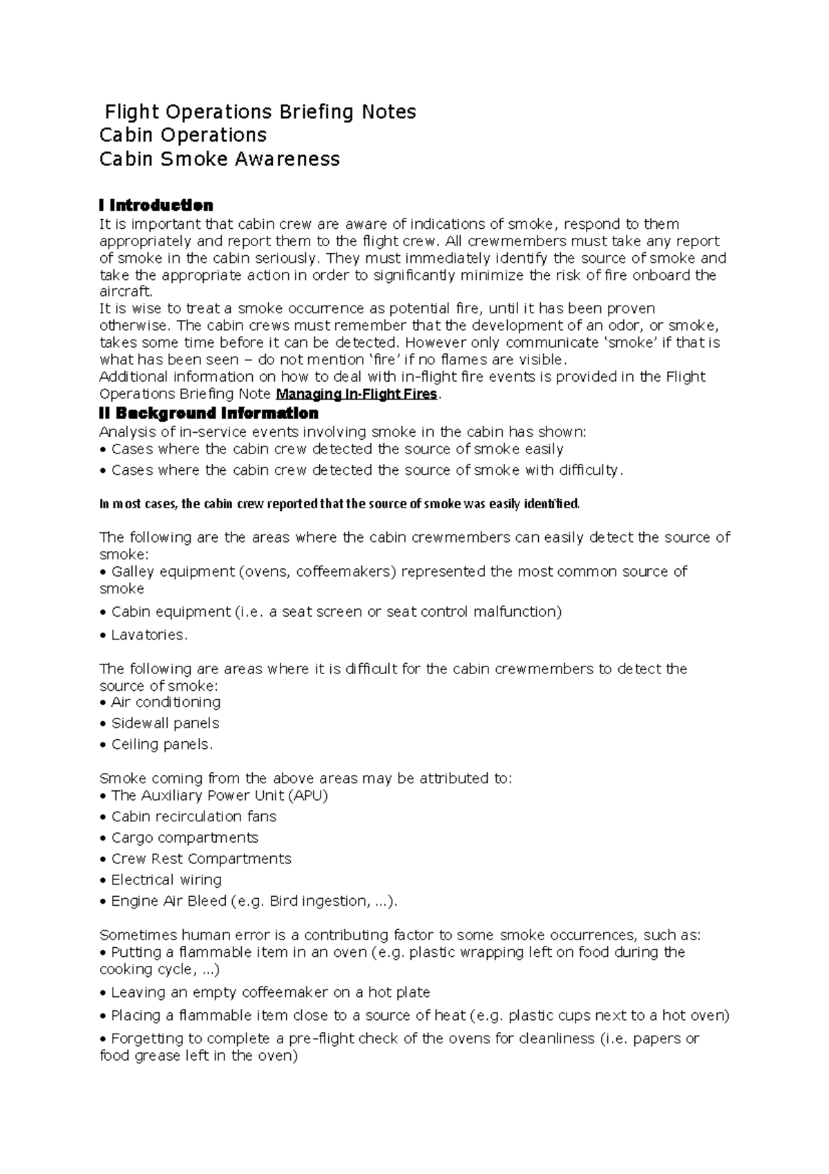 Cabin Smoke Awareness - good people - Flight Operations Briefing Notes ...
