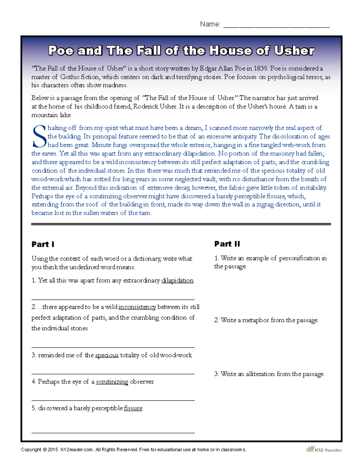 ENG 101: Analysis of Poe's "The Fall of the House of Usher" - Studocu