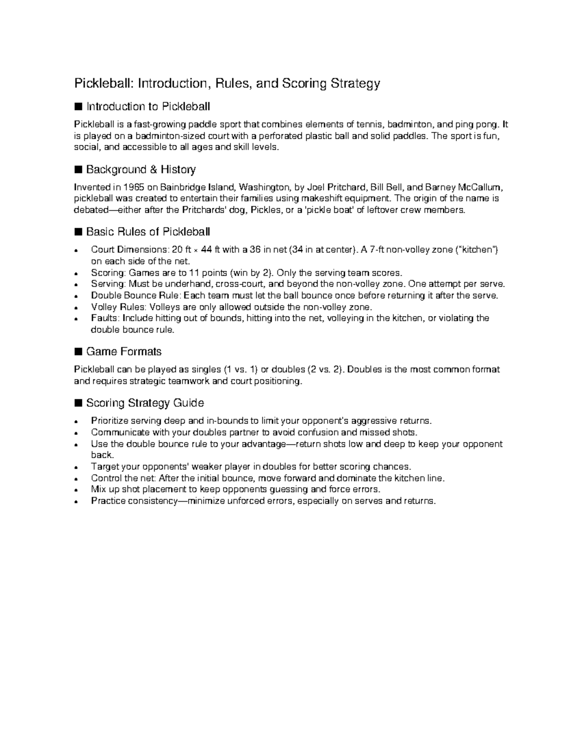 Pickleball 101: Intro, Rules & Scoring Strategy Guide - Studocu