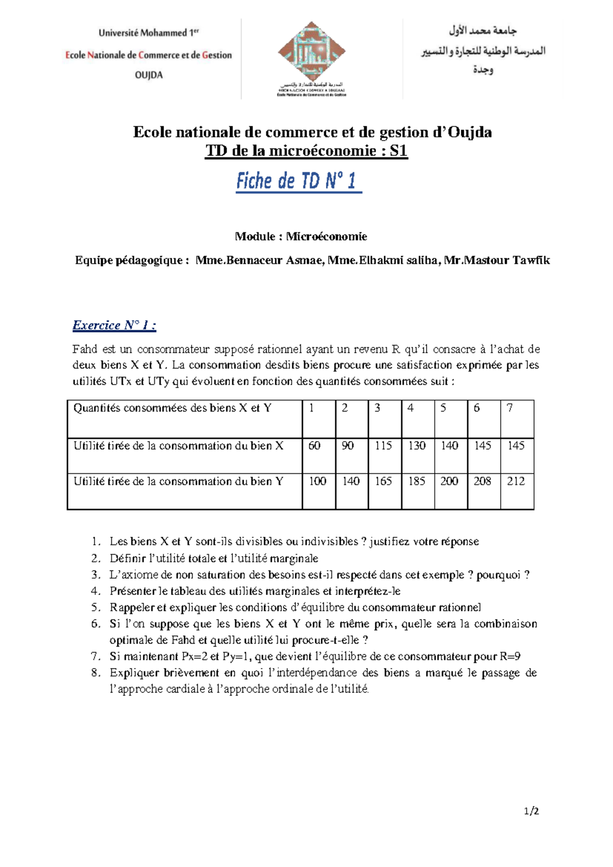 TD1 241110 151852 - kj ytsre, - 1 / Ecole nationale de commerce et de gestion d’Oujda TD de la ...