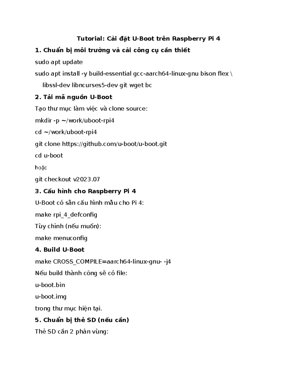 Hướng dẫn: Cài đặt U-Boot trên Raspberry Pi 4 - Studocu
