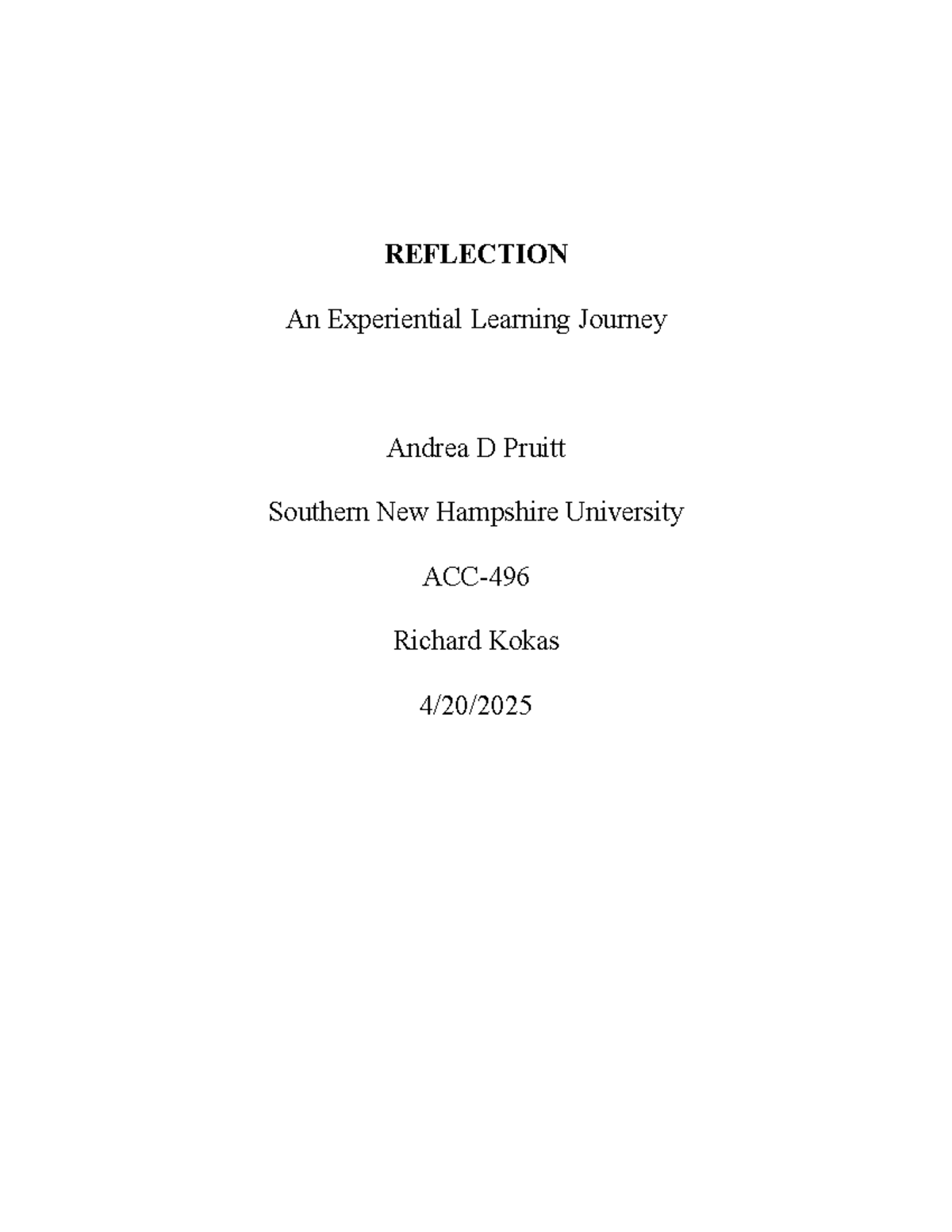 ACC496 Final Reflection: My Experiential Learning Journey in BI - Studocu