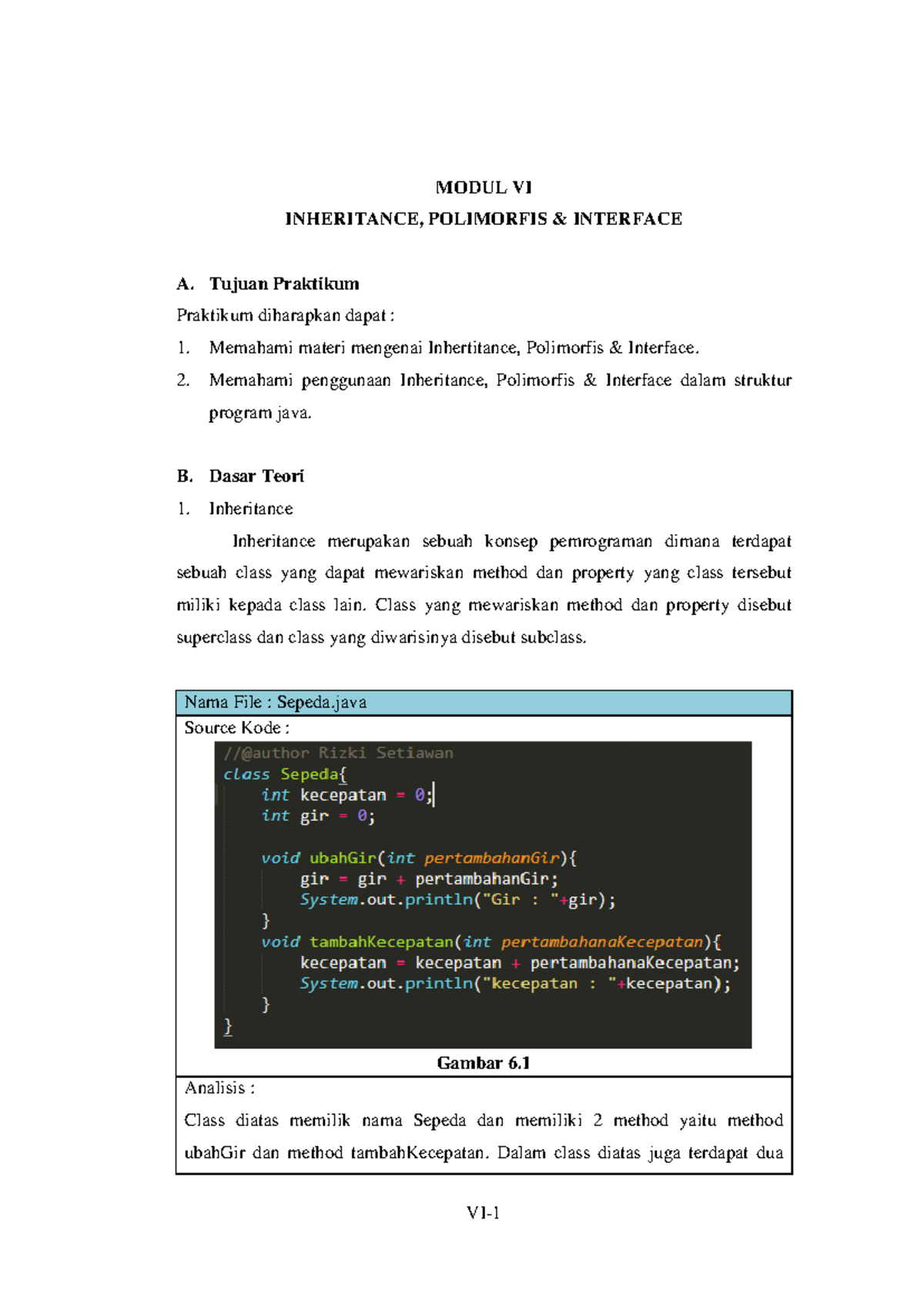 Laporan Praktikum Inheritance Polimorfis DAN Interface PADA Bahasa JAVA - VI- MODUL VI ...