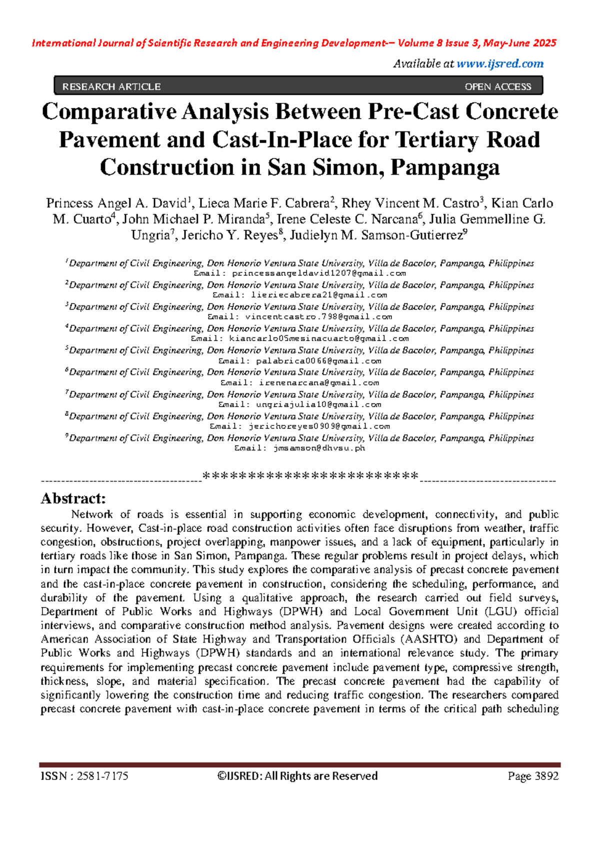 Comparative Study of Precast vs. Concrete Pavement for Tertiary Roads ...