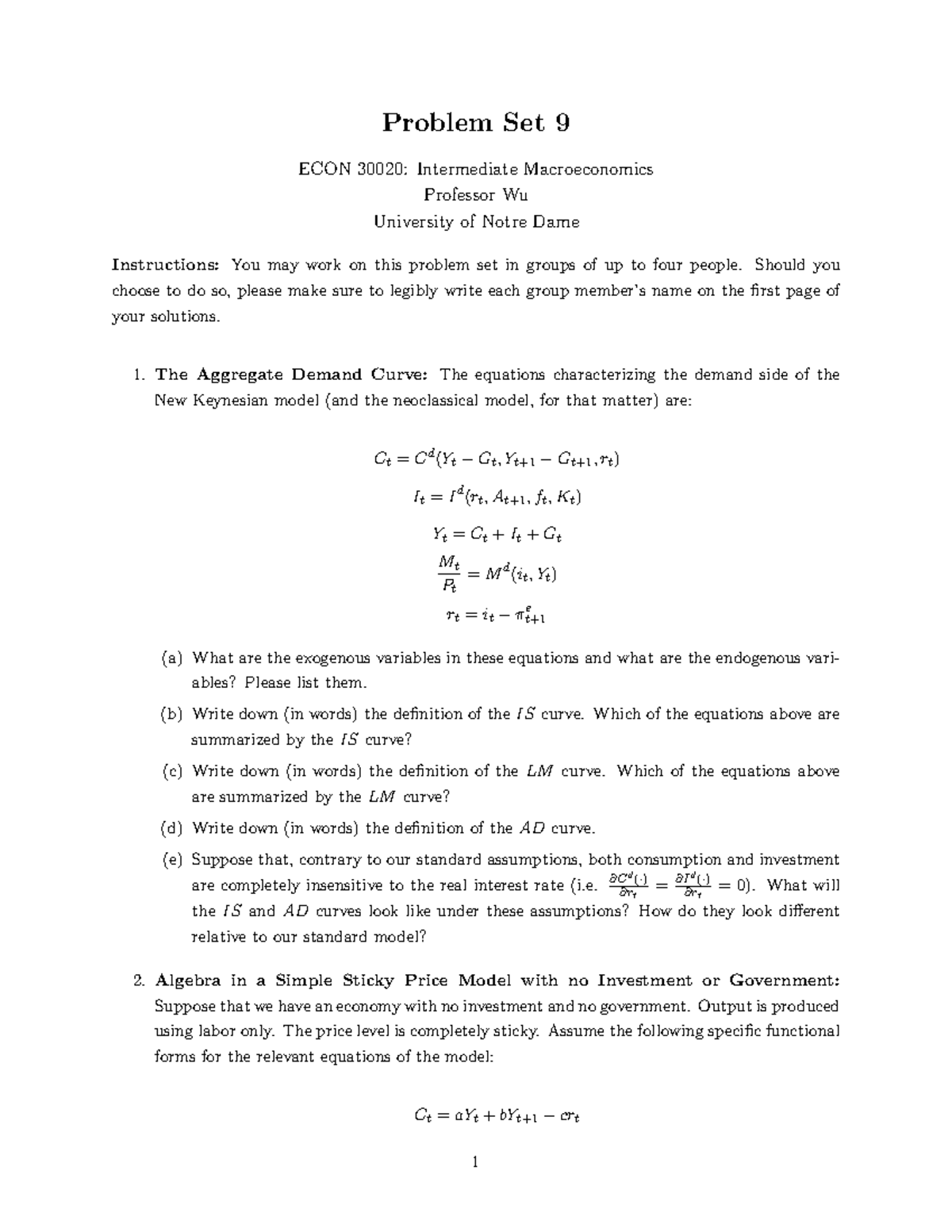 ECON 30020: Problem Set 9 - Intermediate Macroeconomics Outline - Studocu
