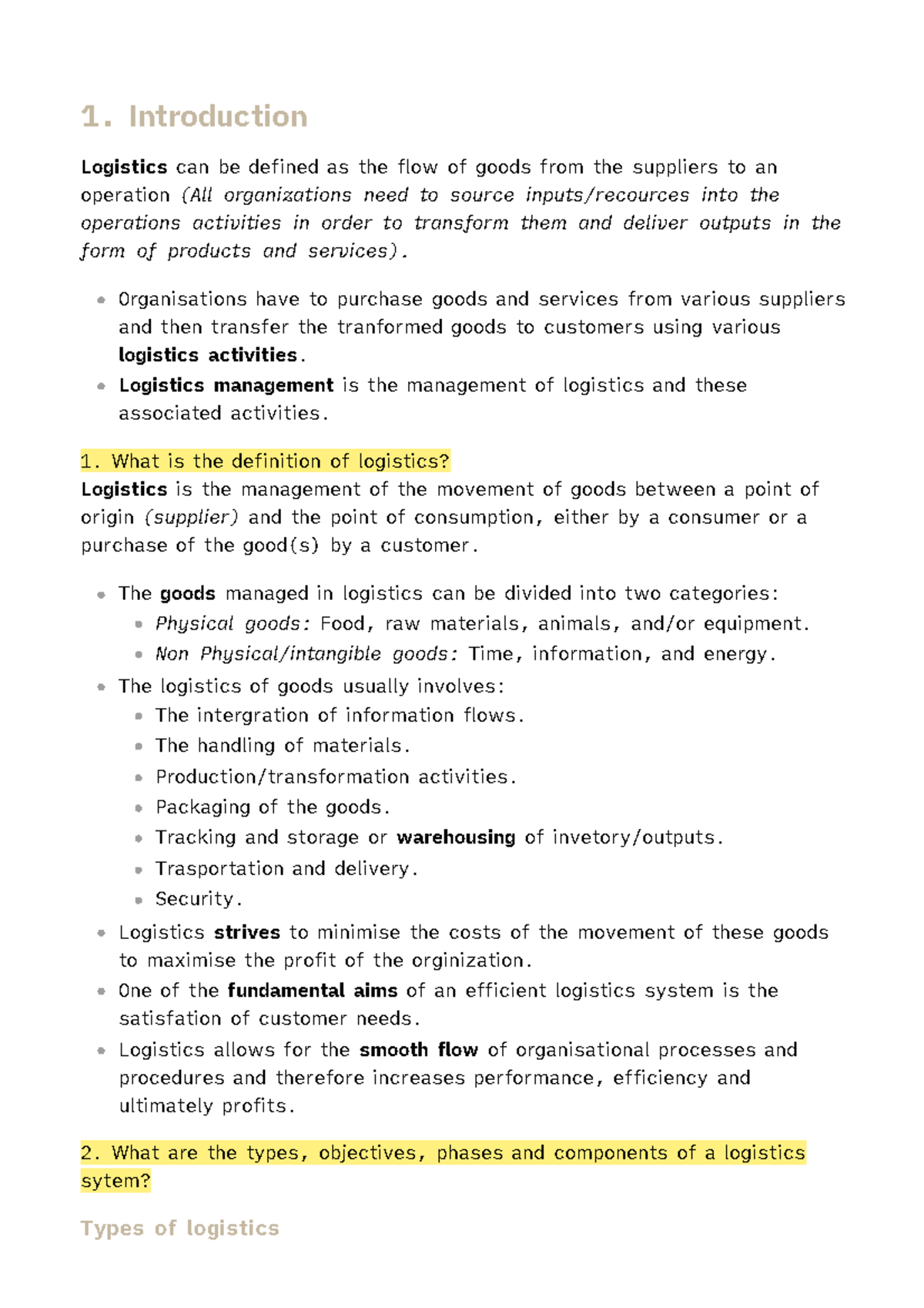 Chapter 4 - Logistics Management: Key Concepts and Components - Studocu