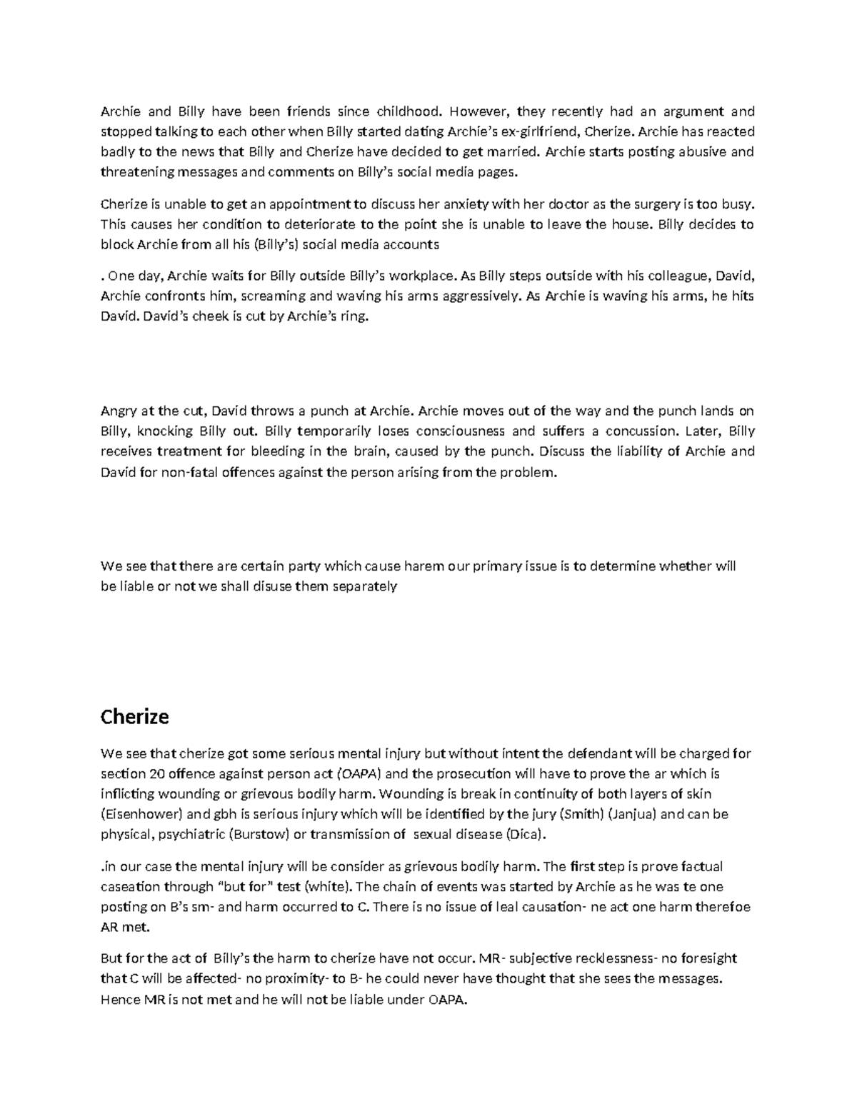 OAPA 2 - Liability Analysis of Archie and David for Offences Against ...