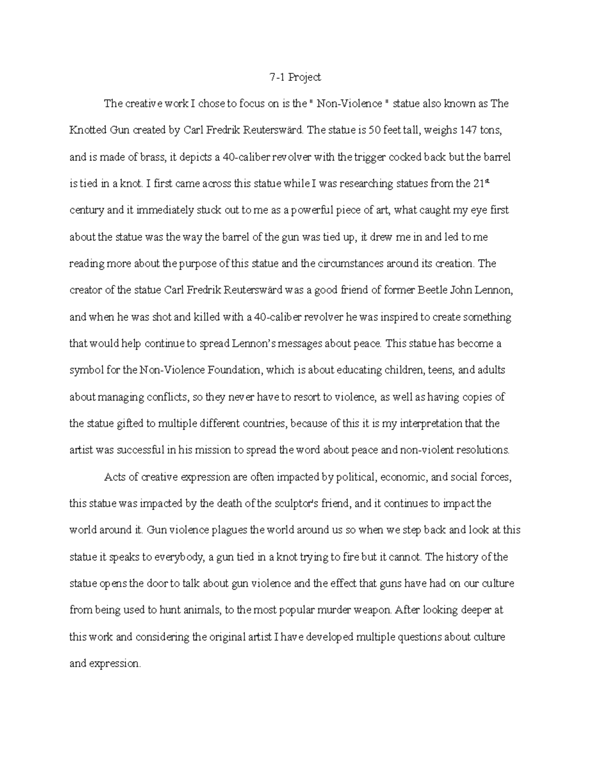 Module 7 Humanities Project - 7-1 Project The creative work I chose to ...