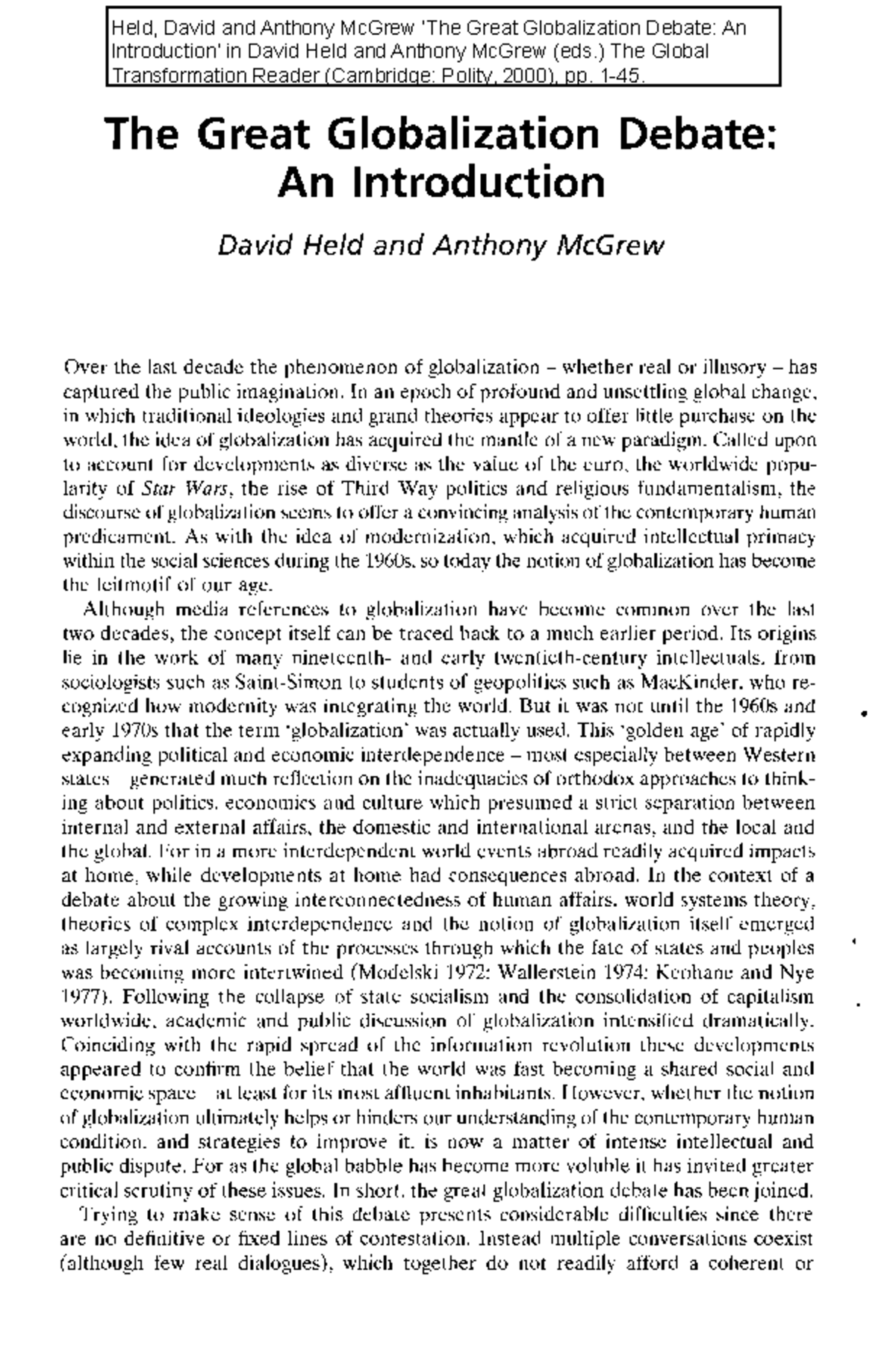 INTS10001: The Great Globalization Debate - An Intro to Key Concepts ...