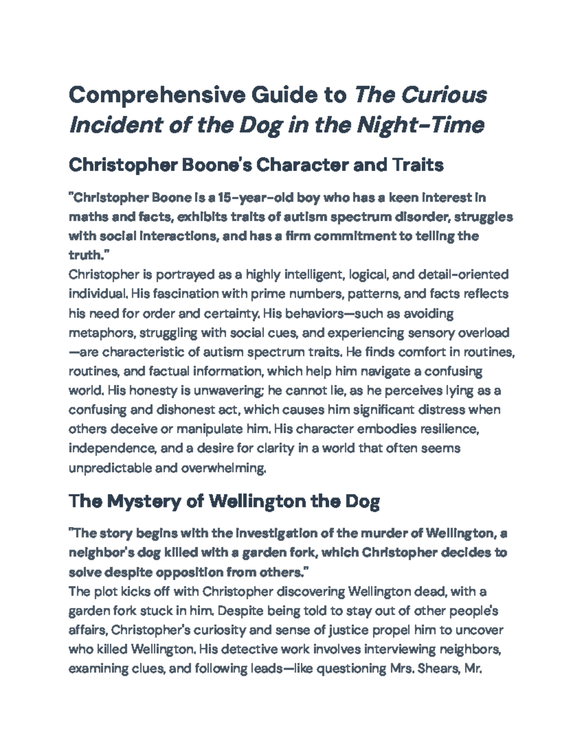 Comprehensive Analysis of *The Curious Incident of the Dog in the Night ...