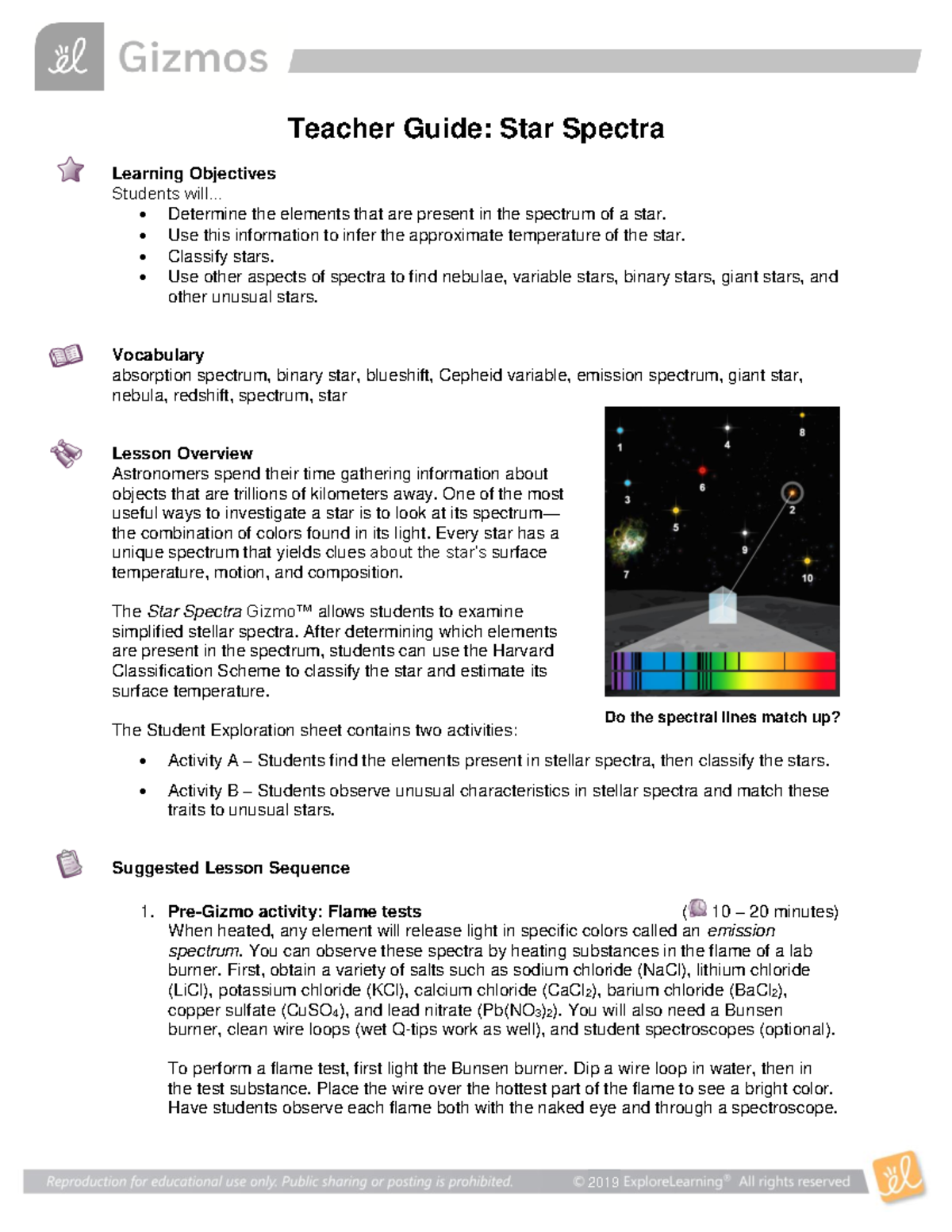 Star Spectra TG - From Gizmo. - 2019 Teacher Guide: Star Spectra ...