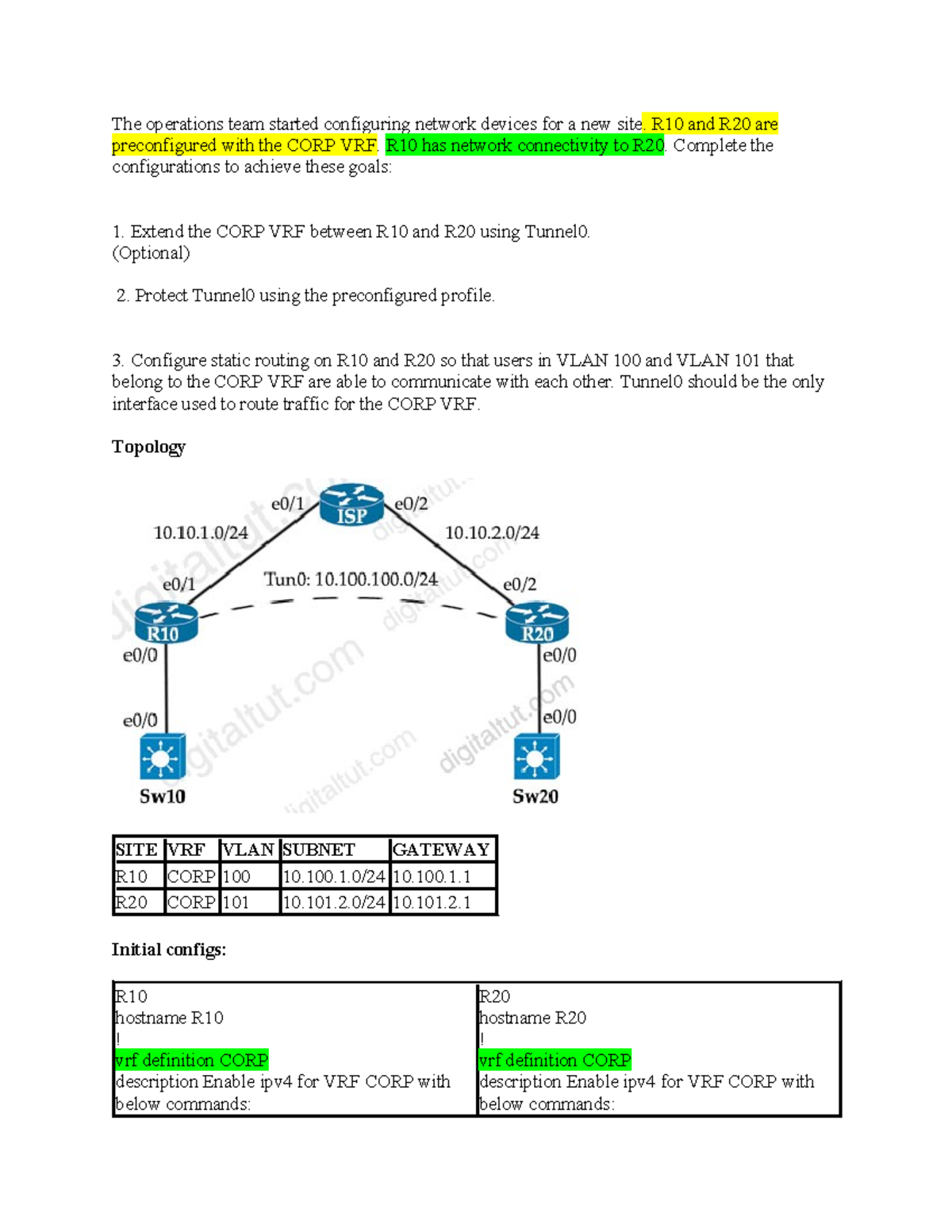 VRF Configuration Simulation - CCNP Networking Lab - Studocu