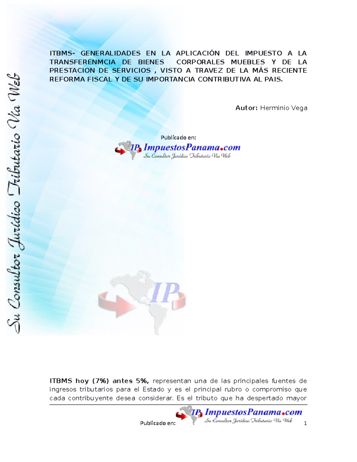 Generalidades y Aplicación del ITBMS: Impacto de la Reforma Fiscal ...