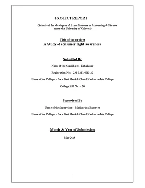 A Study on Consumer Right Awareness - Project SEM 6 BCOM CU - Studocu