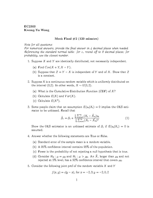 EC2303 Final Exam Cheat Sheet - EC2303 Formulae Sheet Date No. any real ...
