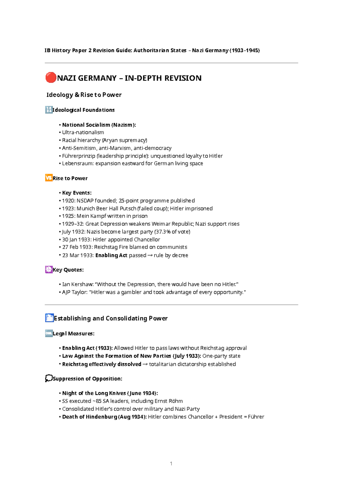 IB History Paper 2: Authoritarian States - Nazi Germany Essay Notes ...