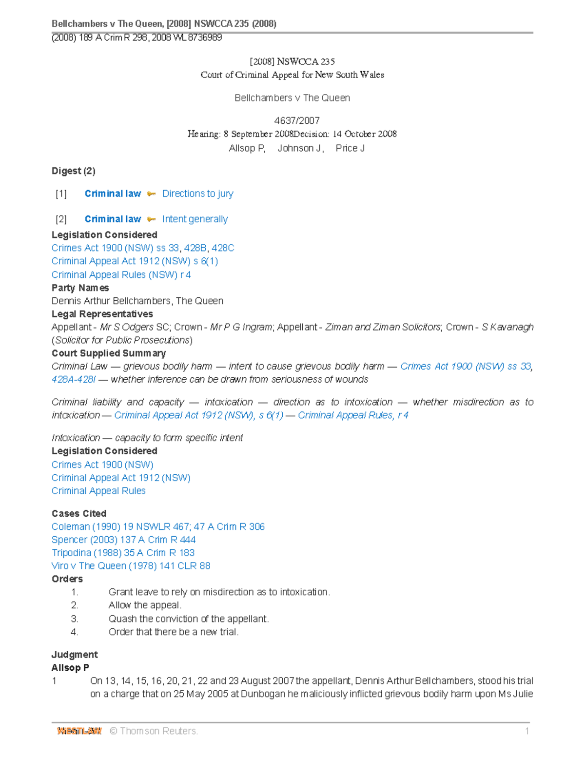 Bellchambers v The Queen: NSWCCA 235 Criminal Appeal Analysis (2008 ...