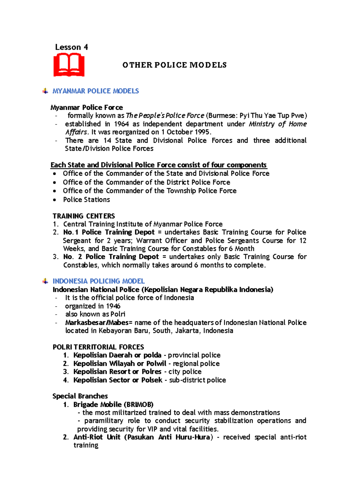 ASEAN Police Models Overview: Systems and Structure Analysis - Studocu