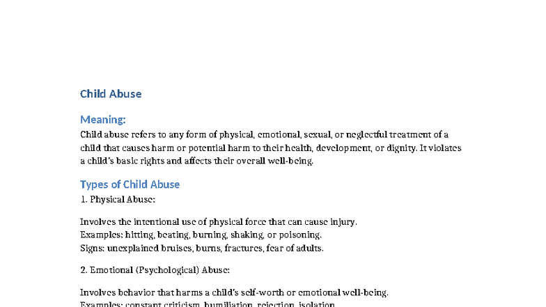 Child Abuse Overview: Types, Signs, and Risk Factors - Studocu