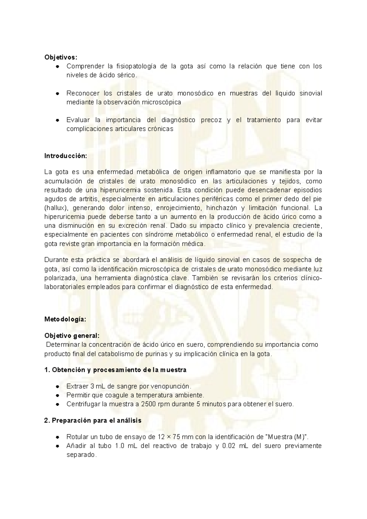 Reporte de Práctica 9: Fisiopatología de la Gota y Ácido Úrico 3CM8 ...