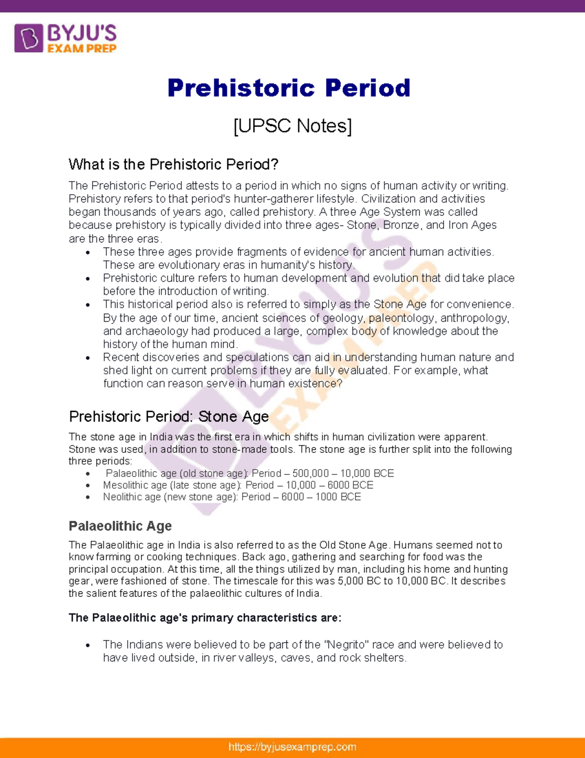 Prehistoric Period: UPSC Notes on Stone, Bronze, and Iron Ages - Studocu