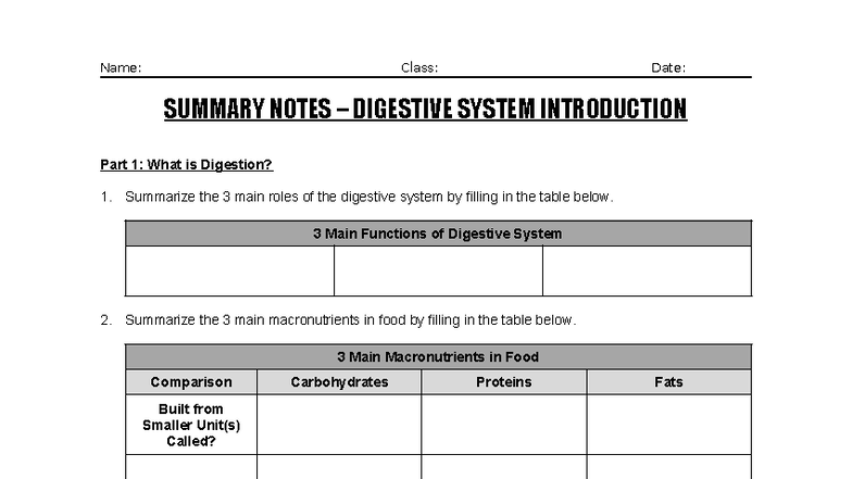 PPT - Digestive System Introduction Summary Notes (Key) - Studocu