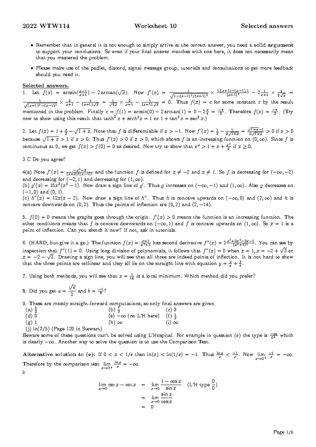 WTW114 Worksheet 10 - Selected Answers and Explanations - Studocu