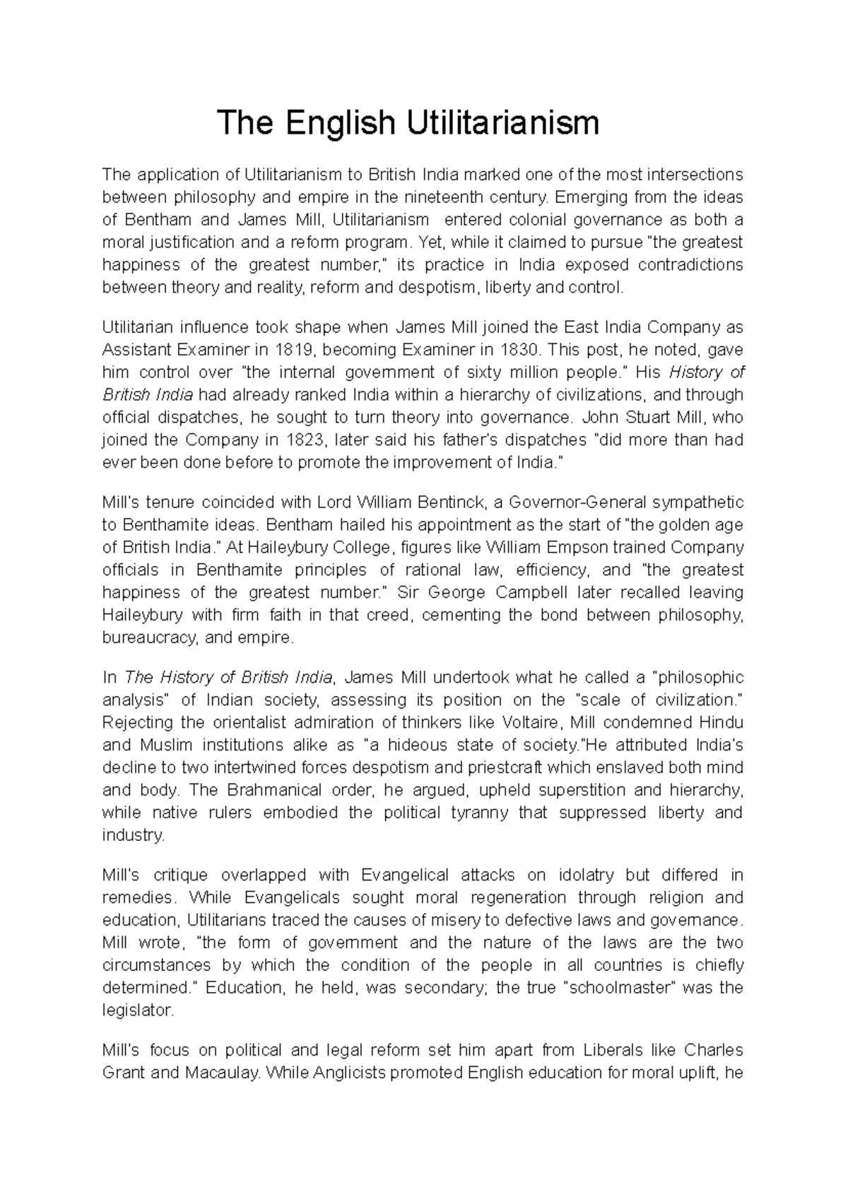 Utilitarianism in British India: Philosophy and Colonial Governance ...