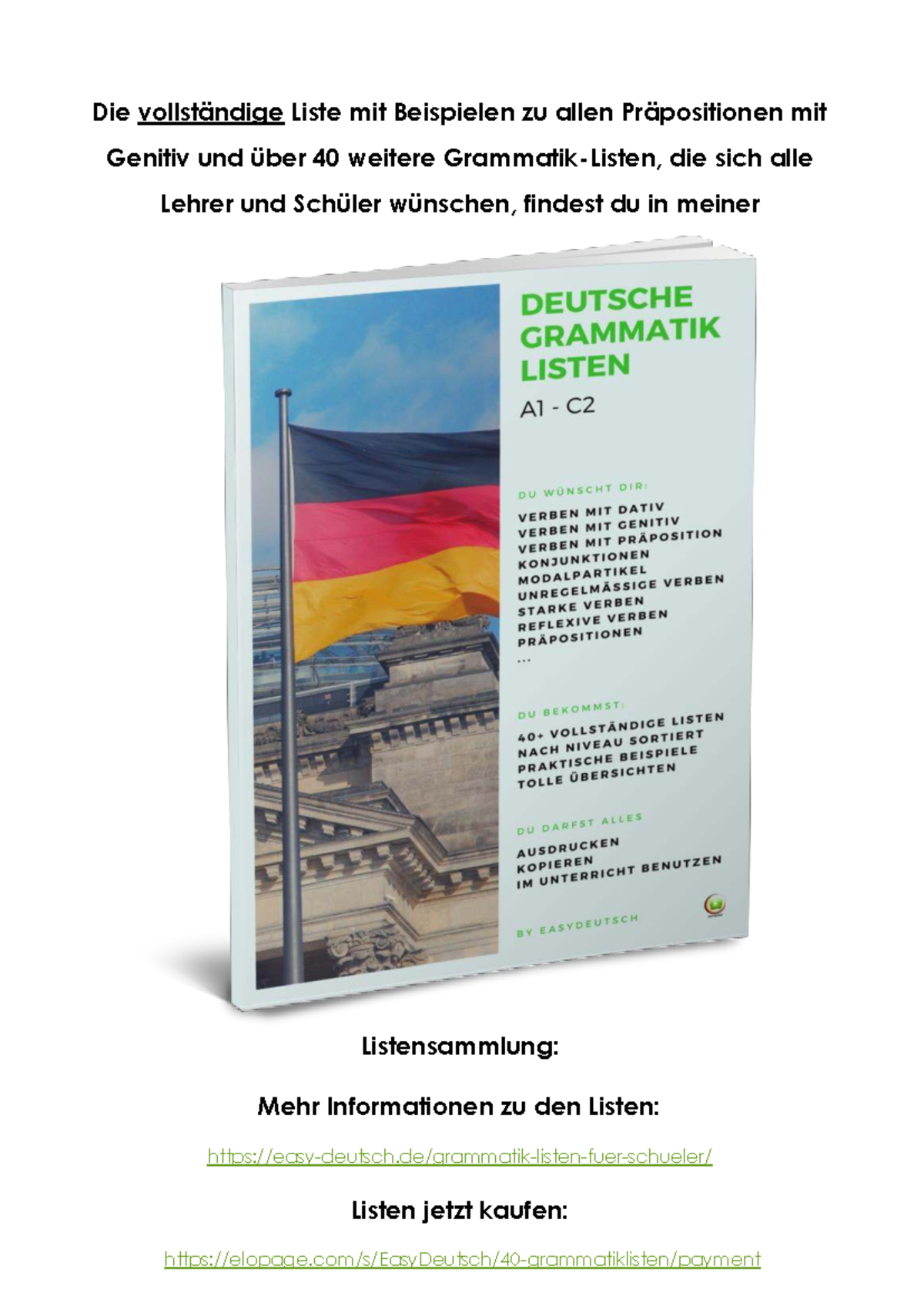Präpositionen mit Genitiv: Umfassende Liste und Beispiele - Studocu