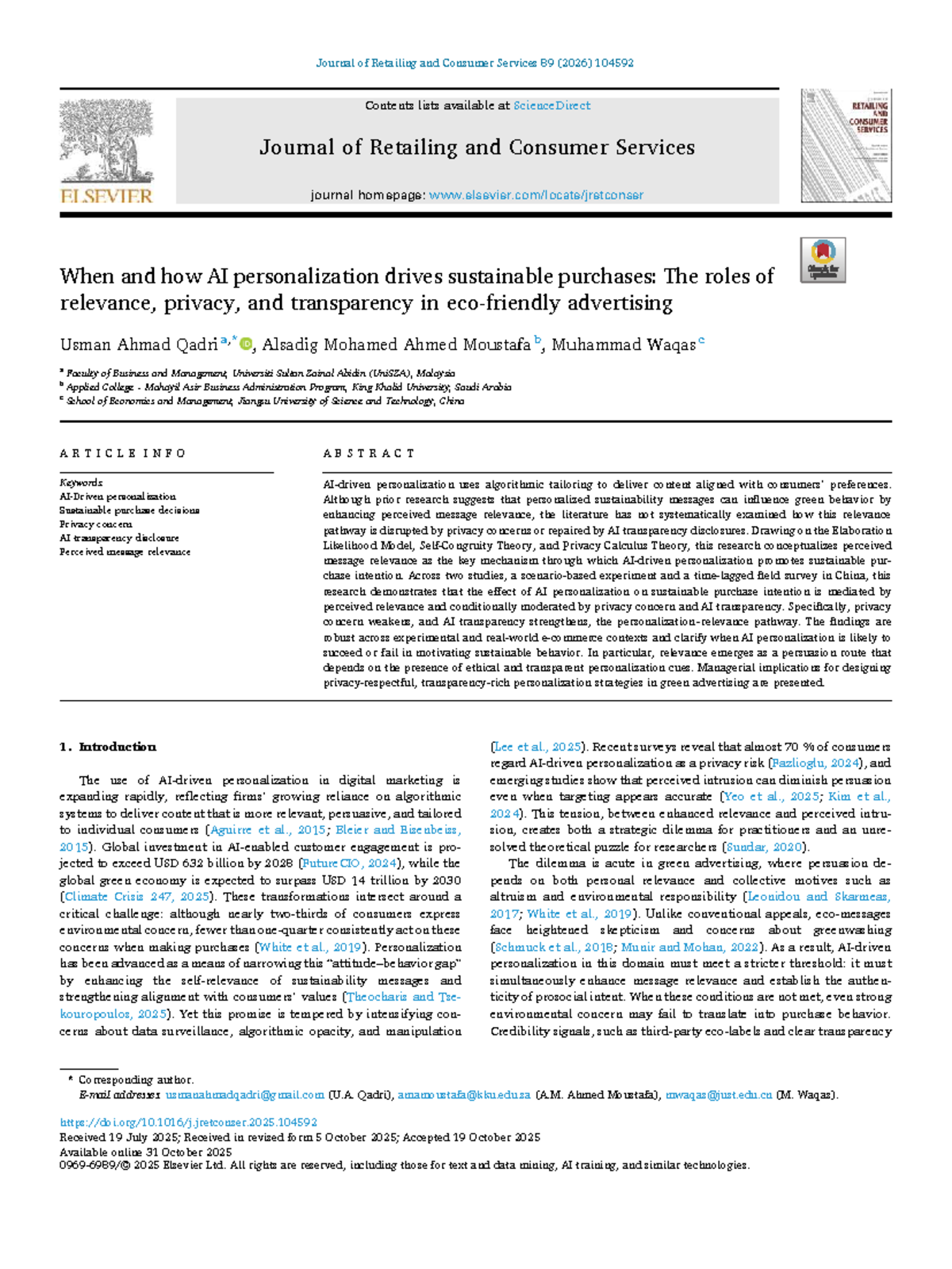 When AI Personalization Enhances Sustainable Purchases: The Role of ...