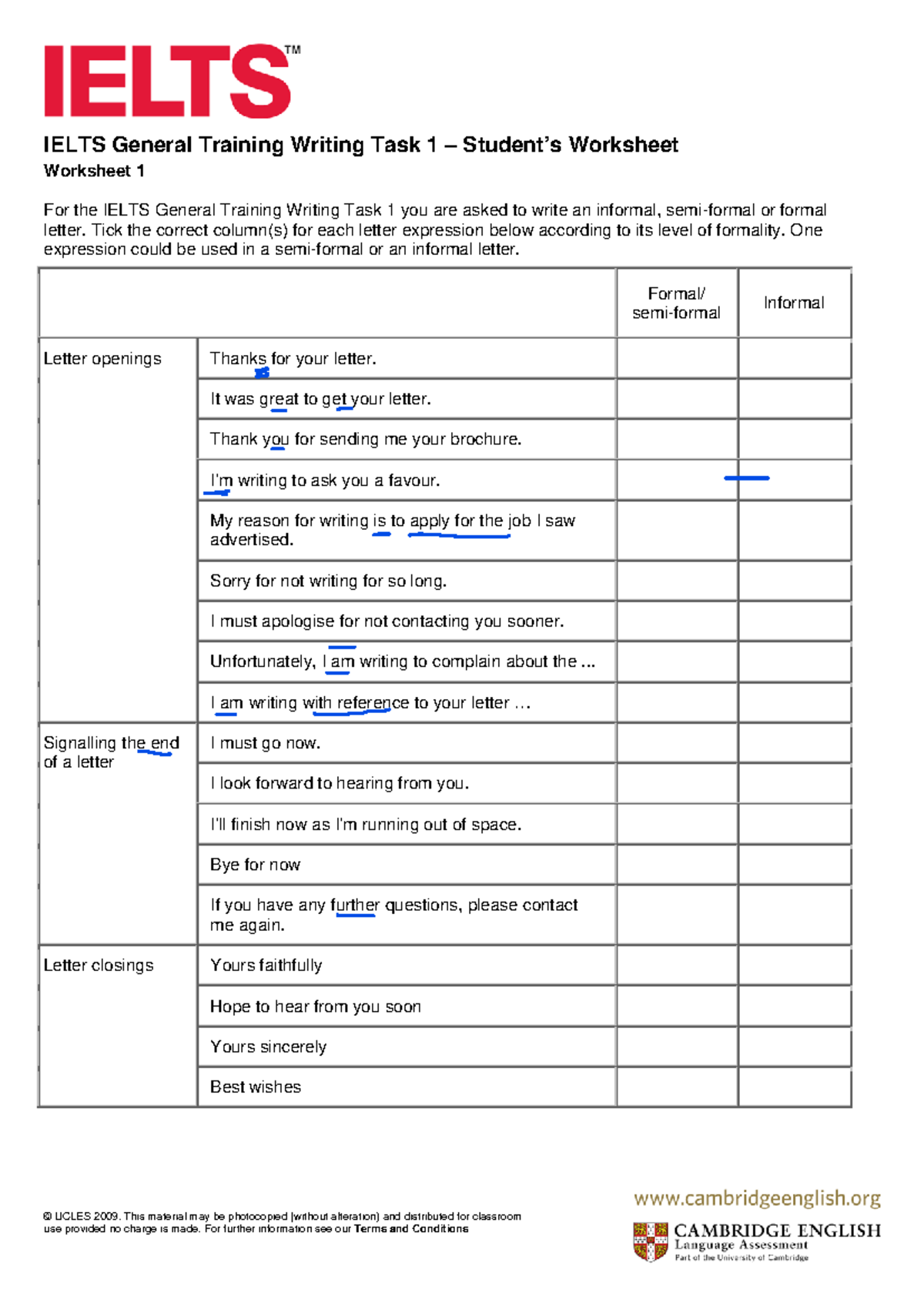 IELTS General Training Writing Task 1: Letter Writing Worksheet - Studocu